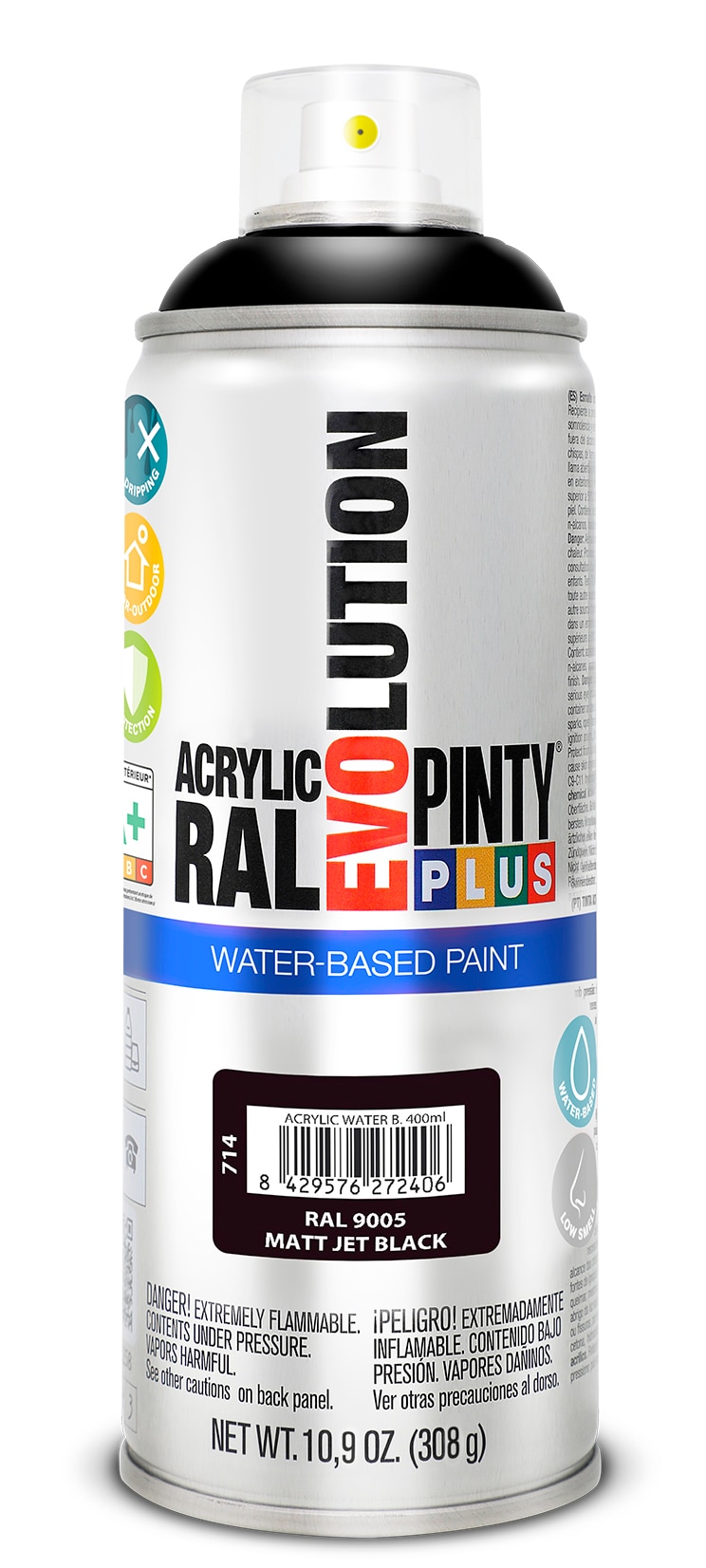 Vopsea spray acrilica pe baza de apa, negru lucios RAL 9005, 400 ml ...