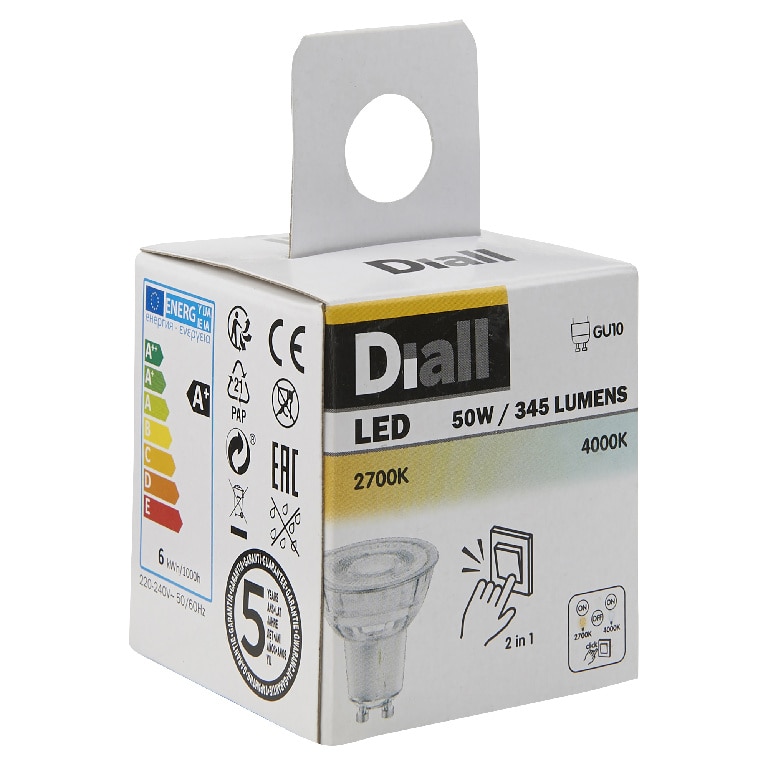Bec LED, GU10, reflector, 50 W, 2700-4000 K, sticla transparenta • Diall