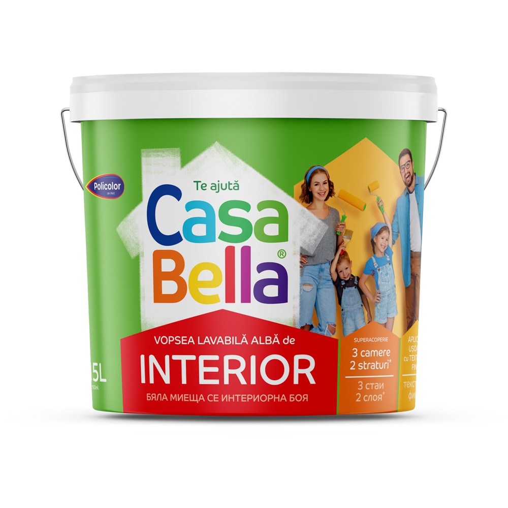 Vopsea lavabila CasaBella, alb, 15 l