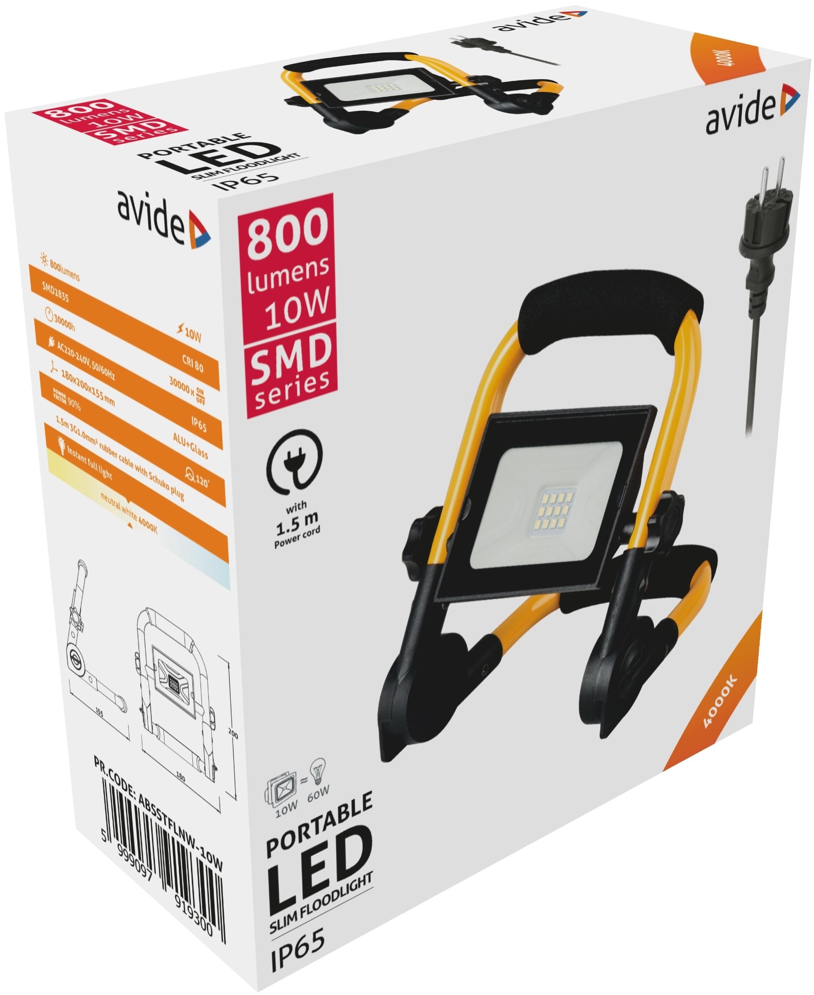 Proiector LED cu suport, 10 W, 1.5 m, 130 x 192 • Avide