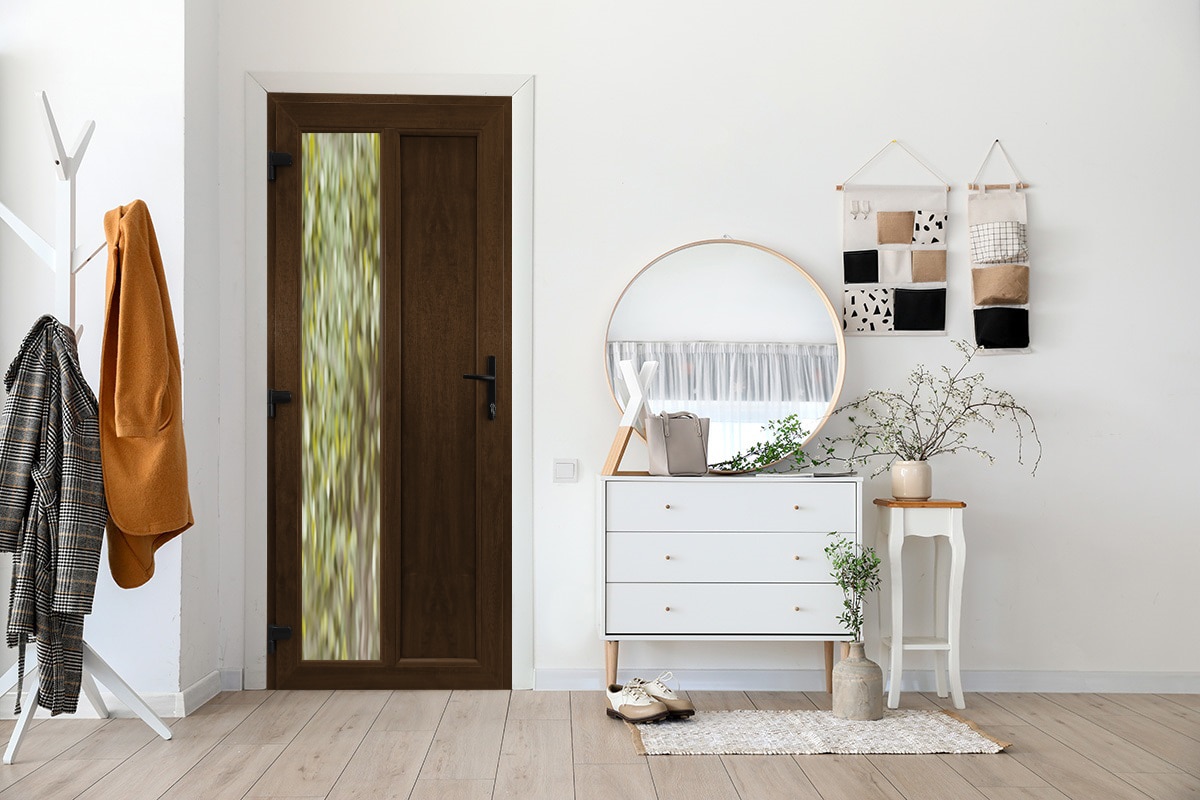 Usa termopan PVC exterior, batanta, cu geam, 6 C, maro, dreapta, simpla ...