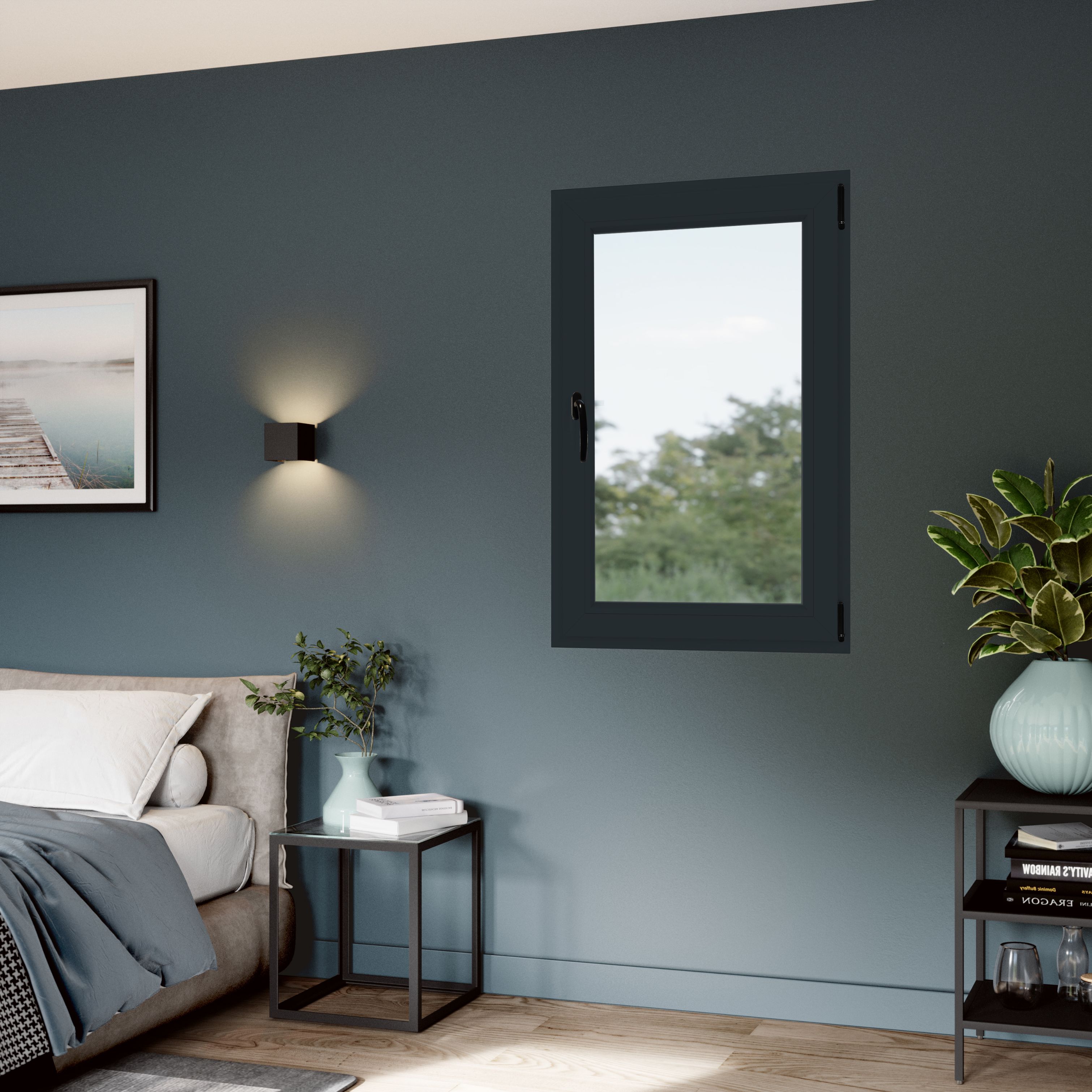 Fereastra termopan PVC, geam Float + Low-E, gri, 6 camere, 116 x 86 cm ...