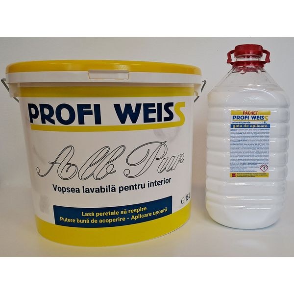 Pachet vopsea lavabila, alba, 15 L + amorsa 4 L Weiss