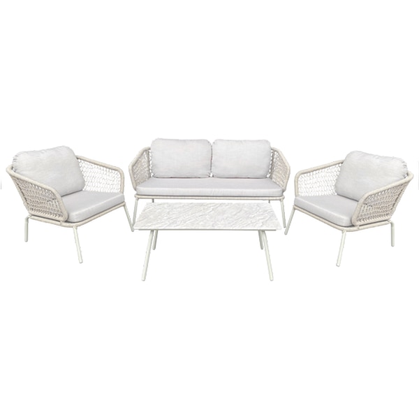 Set mobilier gradina GOODHOME Anogia, 4 piese, crem