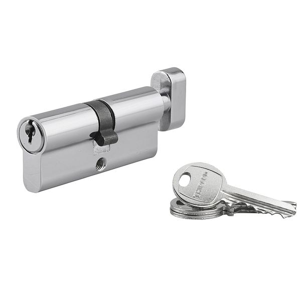 Cilindru aluminiu de dimensiuni reduse, 3 chei, 34 x 34 mm, cu buton