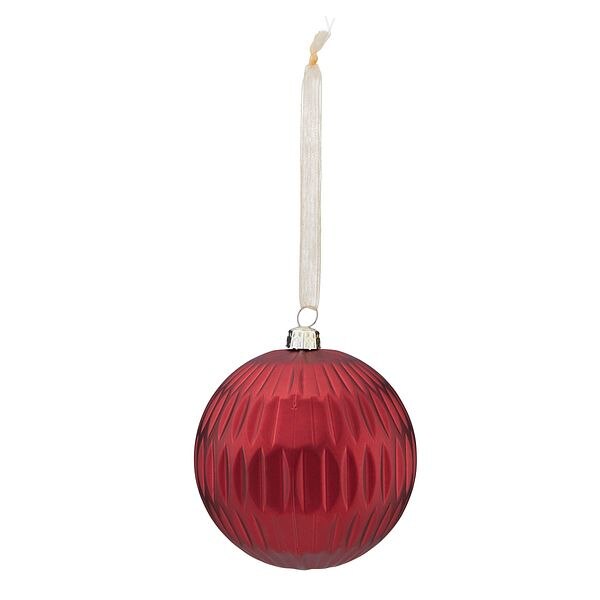 Glob pentru brad Craciun, 8 cm, sticla, rosu cu striatii