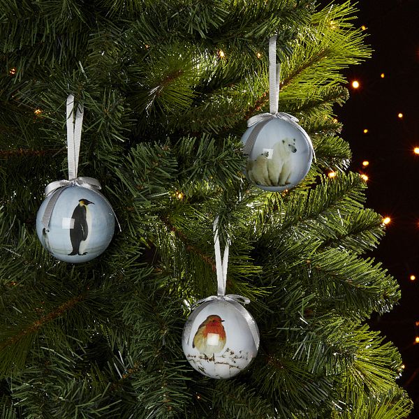 Glob Craciun model urs polar, 7.3 cm, alb