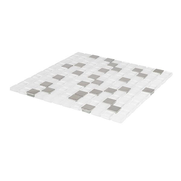 Mozaic interior, alb, sticla si otel inoxidabil, patrata, 30 x 30 cm x ...