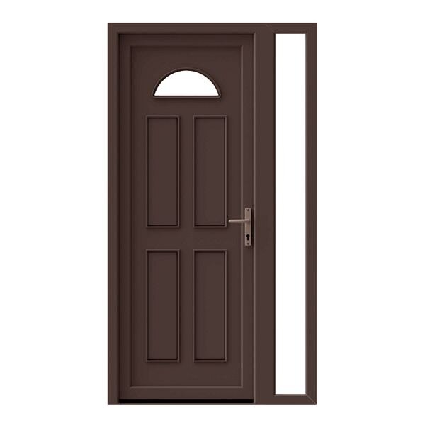 Usa de exterior pentru casa, PVC, nuc, cu geam, stanga, 205 x 120 cm