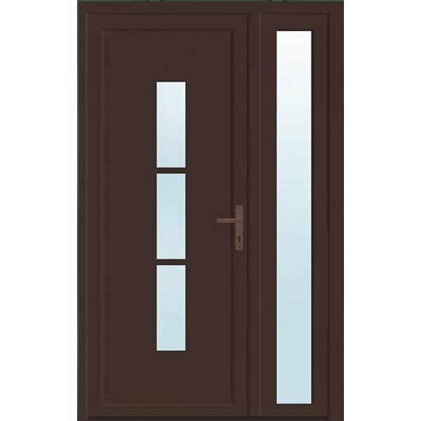 Usa de exterior pentru casa, PVC, nuc, cu geam, stanga, 205 x 120 cm