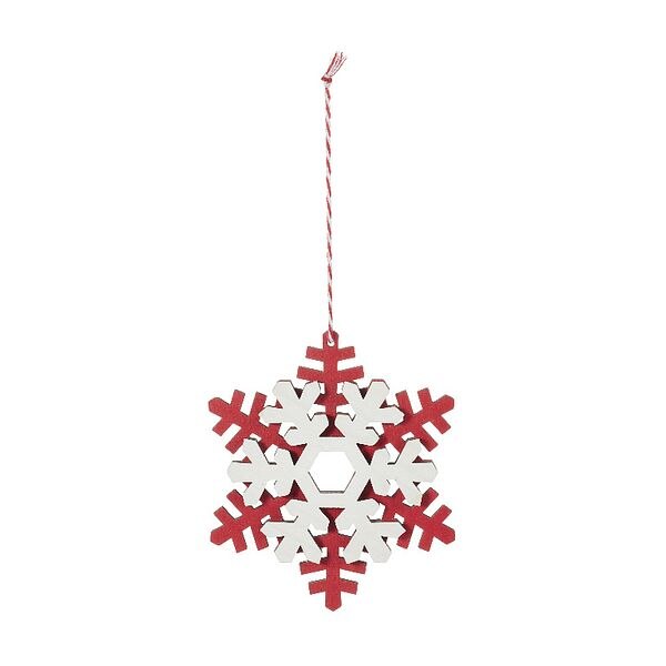 Decoratiune Craciun, model fulg de zapada, 10 cm, rosu-alb