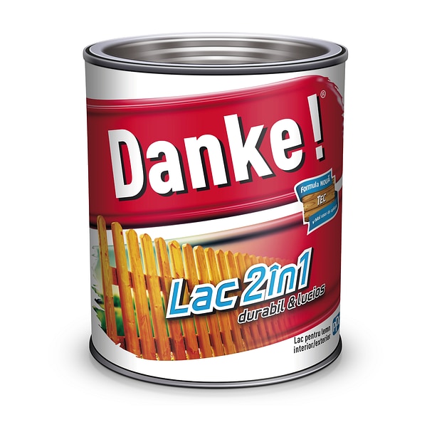 Lac pentru lemn 2 in 1, teak, 0.75 l • Danke