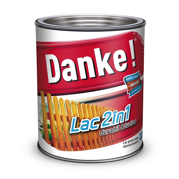 Lac pentru lemn 2 in 1, mahon, 0.75 l Danke