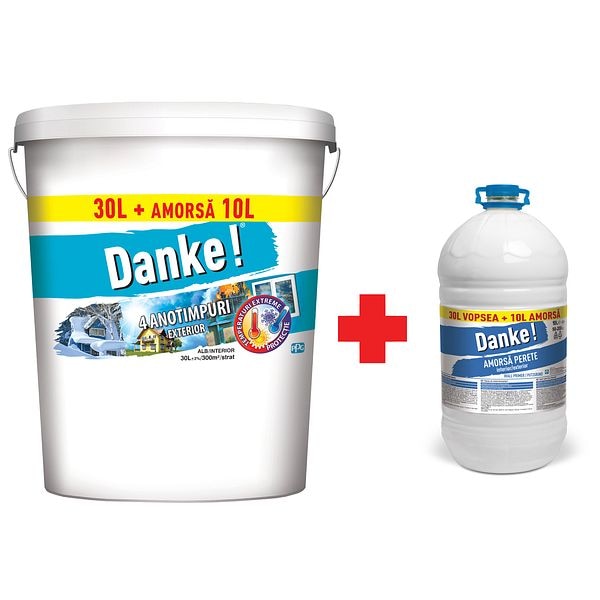 Vopsea pentru exterior, alba, Danke, 30 L, amorsa 10 L, 4 anotimpuri