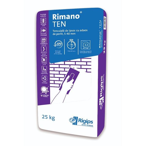 Tencuiala usoara Rimano Ten, Gri, 25kg Rigips