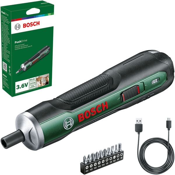 Surubelnita electrica BOSCH Pushdrive, 5 Nm, mandrina HEX, 1.5 Ah, verde